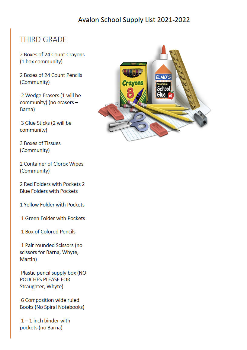 School Supply Lists / 3rd Grade