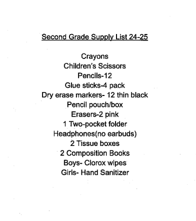 School Supply Lists / 2nd Grade