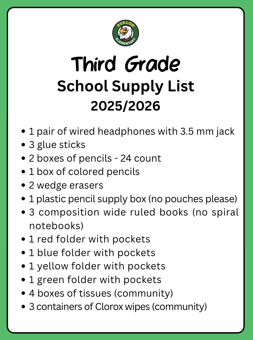 School Supply Lists / 3rd Grade