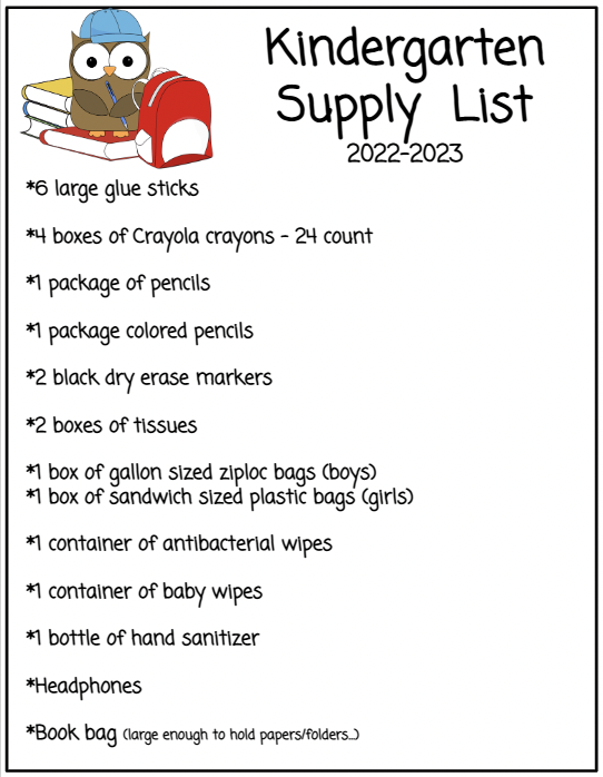 School Supply Lists / Kindergarten