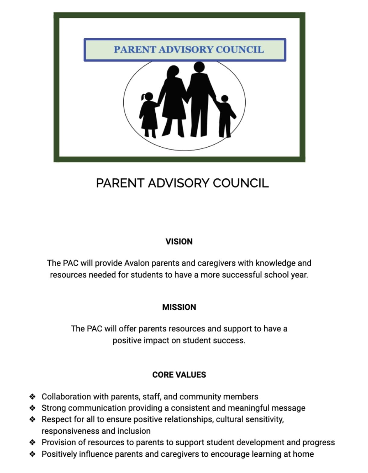 Parent Advisory Council / Vision, Mission, and Core Values